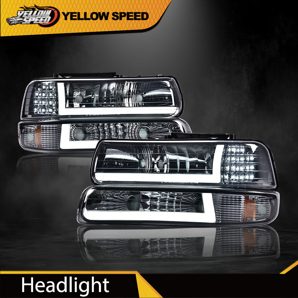 LED DRL Amber Headlights+bumper Lamps Fit For 99-02 Chevy Silverado 00 ...
